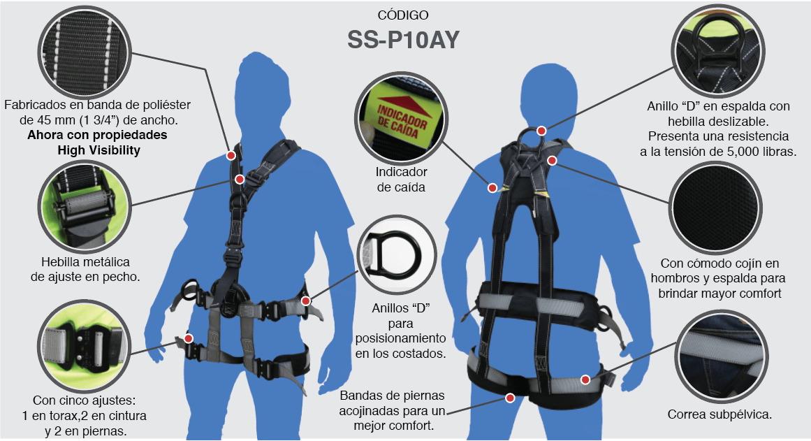 Arnes premium Y con cinturon anillo D en espalda pecho y co - SS-P10AY - Arnes seguridad cuerpo