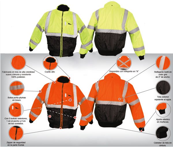 Chamarra Corta Bicolor con Reflejante Textil - DD-20CRT - Chamarras ...